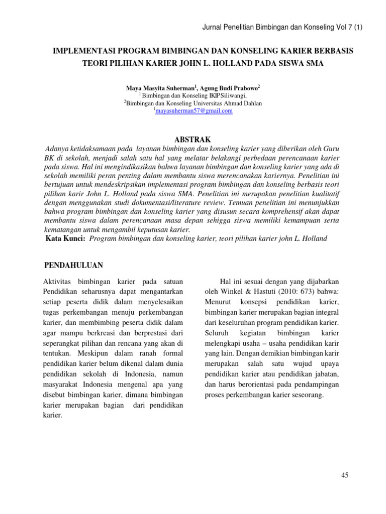 Implementasi Program Bimbingan Dan Konseling Karier Berbasis Teori ...