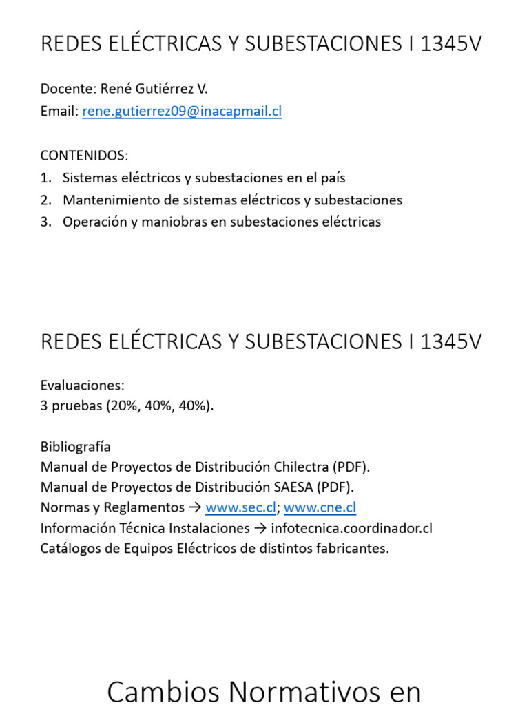 Redes 1 Clase 12.03.2024 Redes y SSEE I 1345V | PDF | Subestacion electrica | Transmisión de ...
