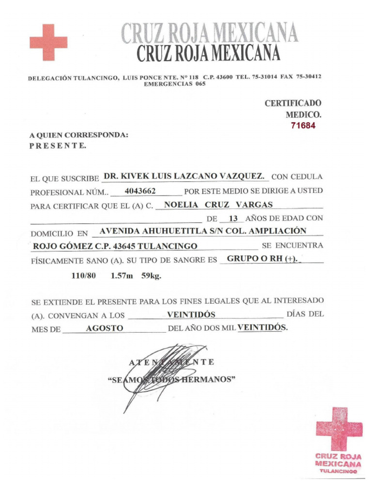 Certificado Medico Noelia | PDF
