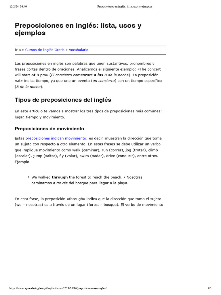 Preposiciones En Inglés Lista Usos Y Ejemplos Descargar Gratis Pdf