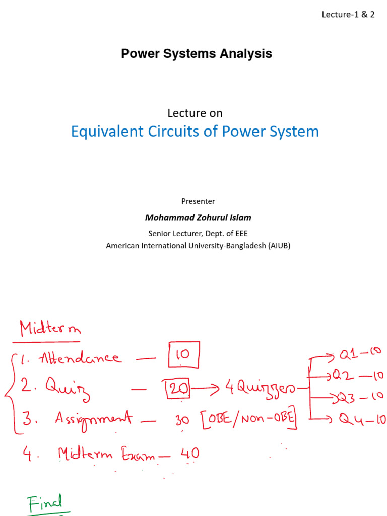 PSA - Lecture 1 & 2 - Equivalent Circuit (E) | PDF | Transformer | Alternating Current