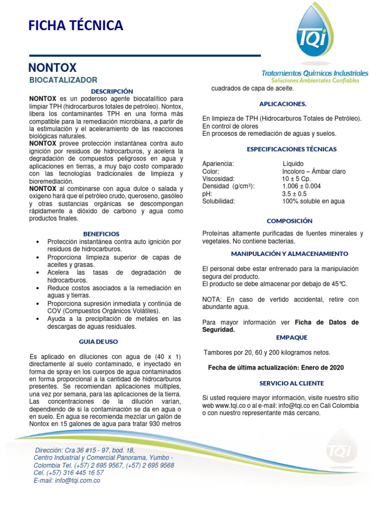 Anexo 3. Ficha técnica de productos utilizados para las pruebas de jarras | PDF | Agua ...