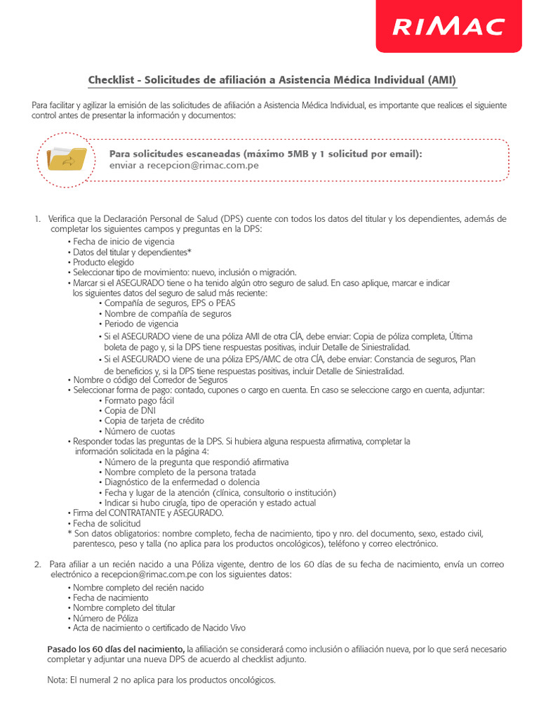 Checklist para Afiliación a AMI | PDF | Póliza de seguros