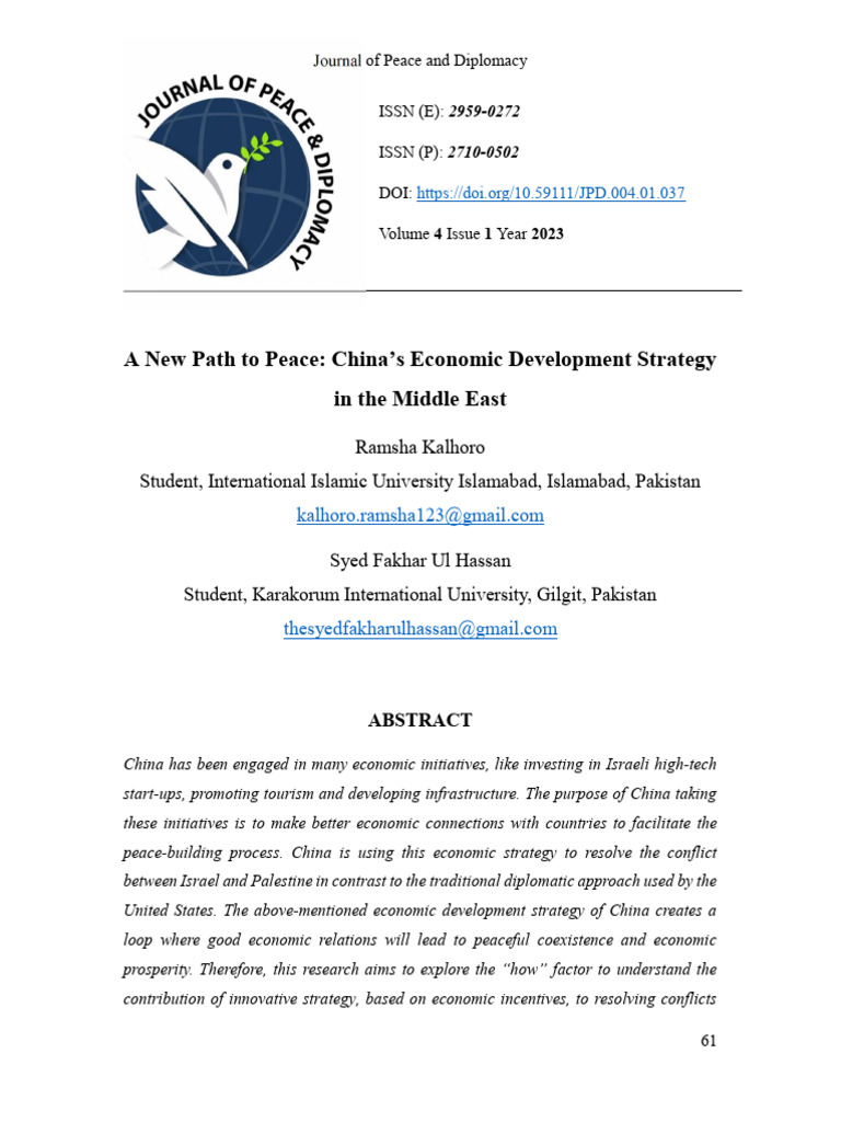 China's Economic Strategy for Middle East Peace | PDF | Israeli ...