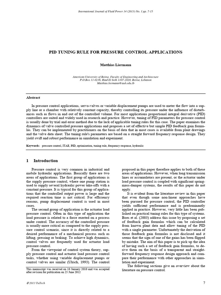 Pid Tuning Rule For Pressure Control Applications | PDF | Control Theory | Feedback