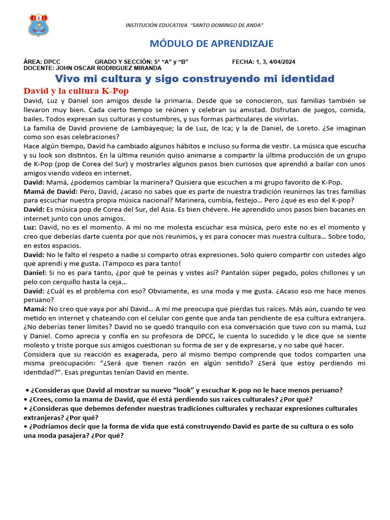 DPCC Quinto | PDF | Tradiciones | Grupo social