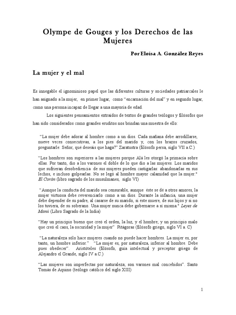 Olympe de Gouges y Los Derechos de Las Mujeres | PDF | Igualdad social ...