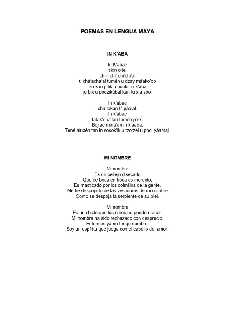 POEMAS EN LENGUA MAYA | PDF