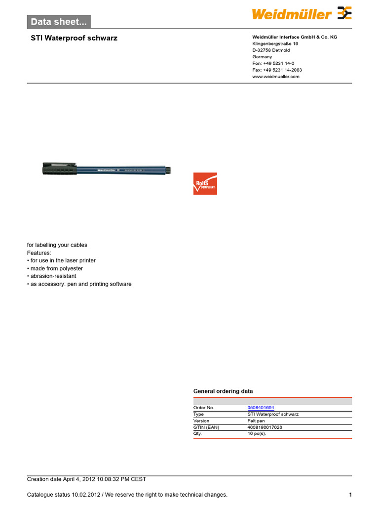 STI Waterproof Cable Labeling Pen | PDF | Printing | Computer Science