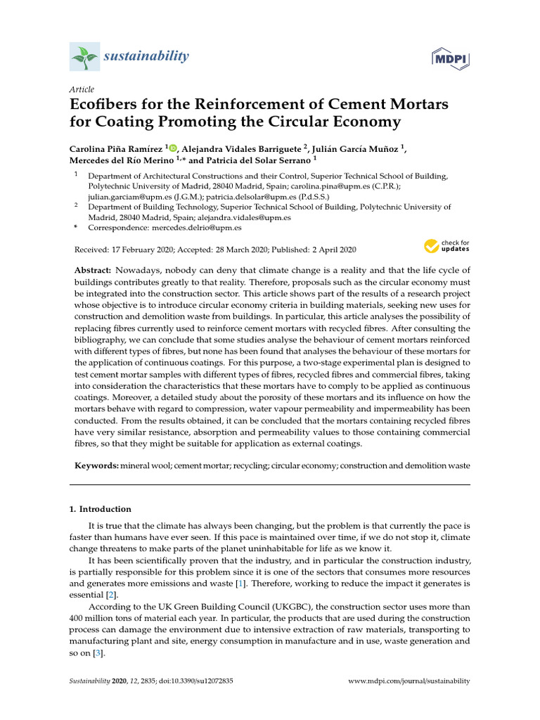 Sustainability 12 02835 v2 | PDF | Pollution | Mortar (Masonry)