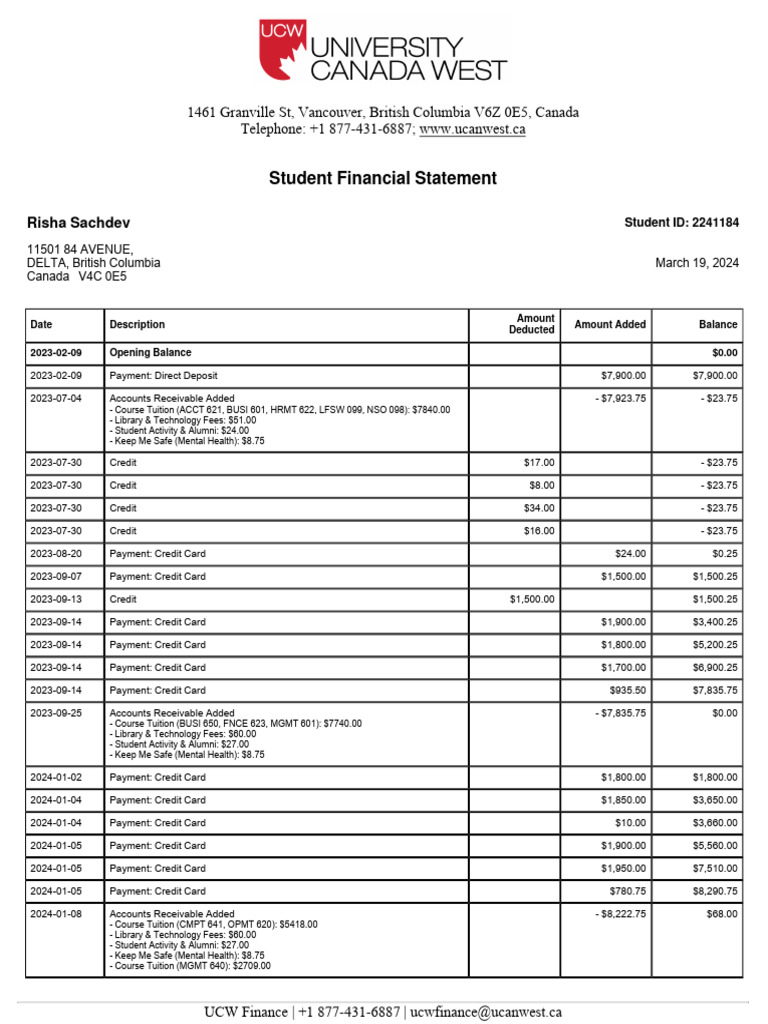 Student Financial Statement | PDF | Credit Card | Payments