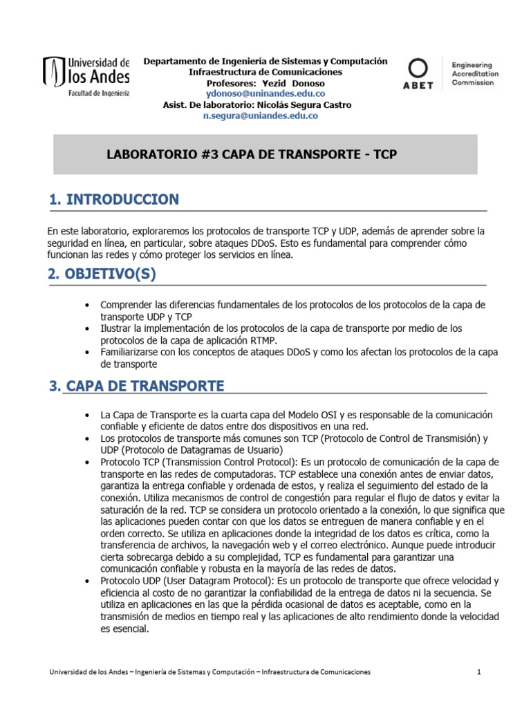 Lab 3 - Capa de Transporte TCP | PDF | Protocolo de Control de Transmisión | Ataque de ...