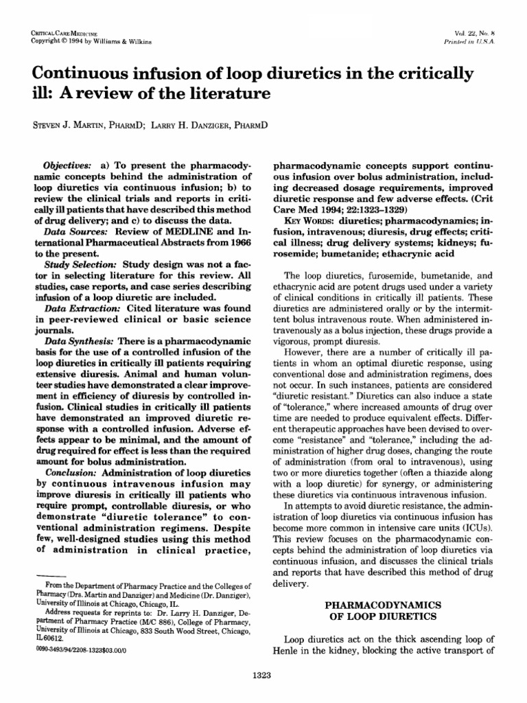 Continuous Infusion of Loop Diuretics in Critically Ill Patients - A ...