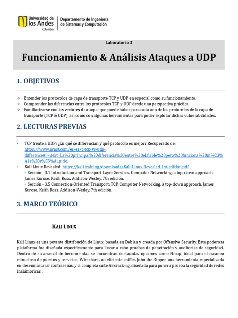 Lab 3 - Capa de Transporte UDP v2 | PDF | Protocolo de Control de Transmisión | Ataque de ...