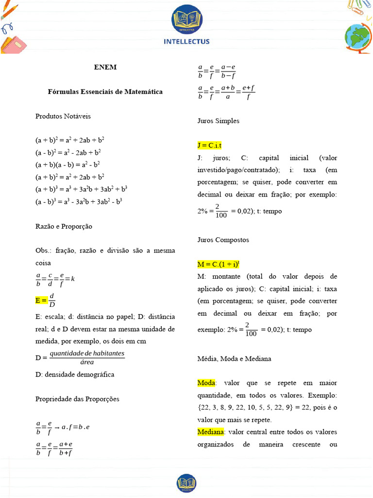 Fórmulas Matemática ENEM | PDF | Triângulo | Geometria