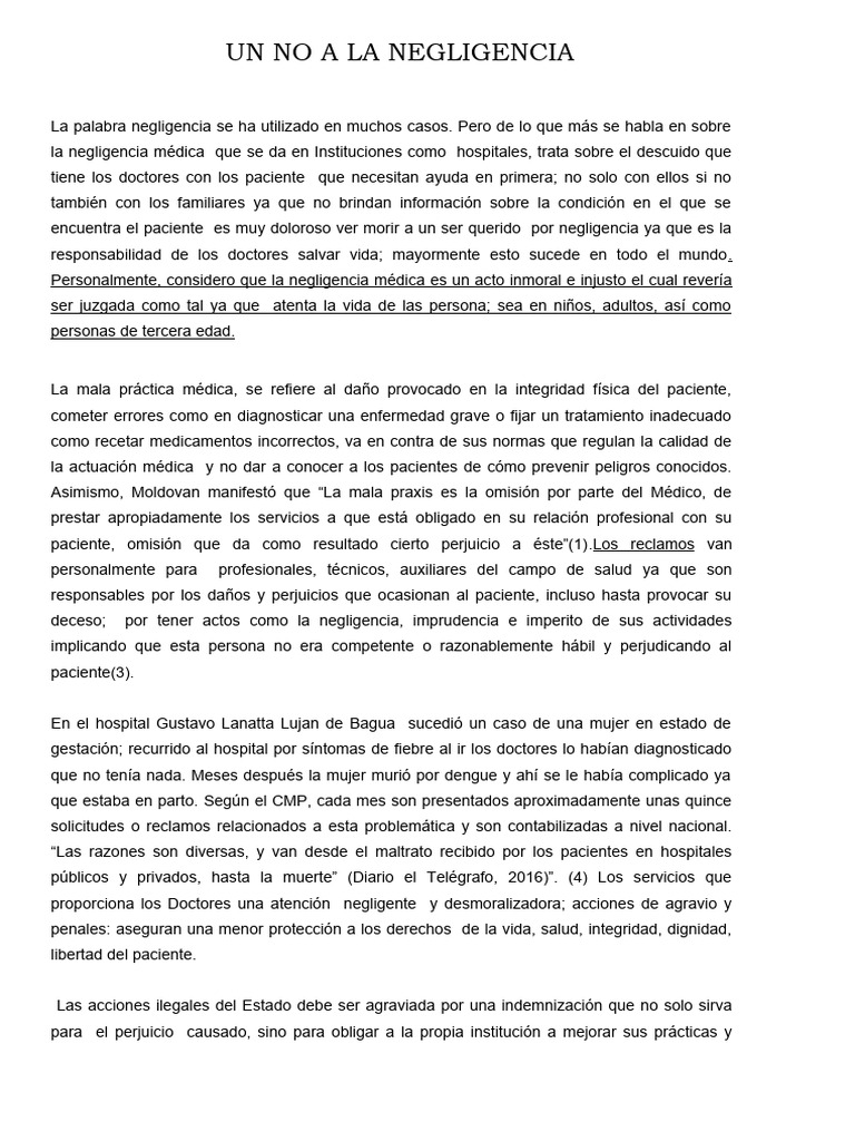 Acto Inmoral Que Comenten Los Hospitales Negligencia Médica | PDF ...