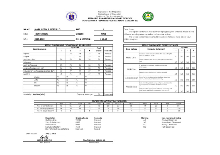 Mark Justin Mercullo Final Grade | Download Free PDF | Learning | Behavioural Sciences