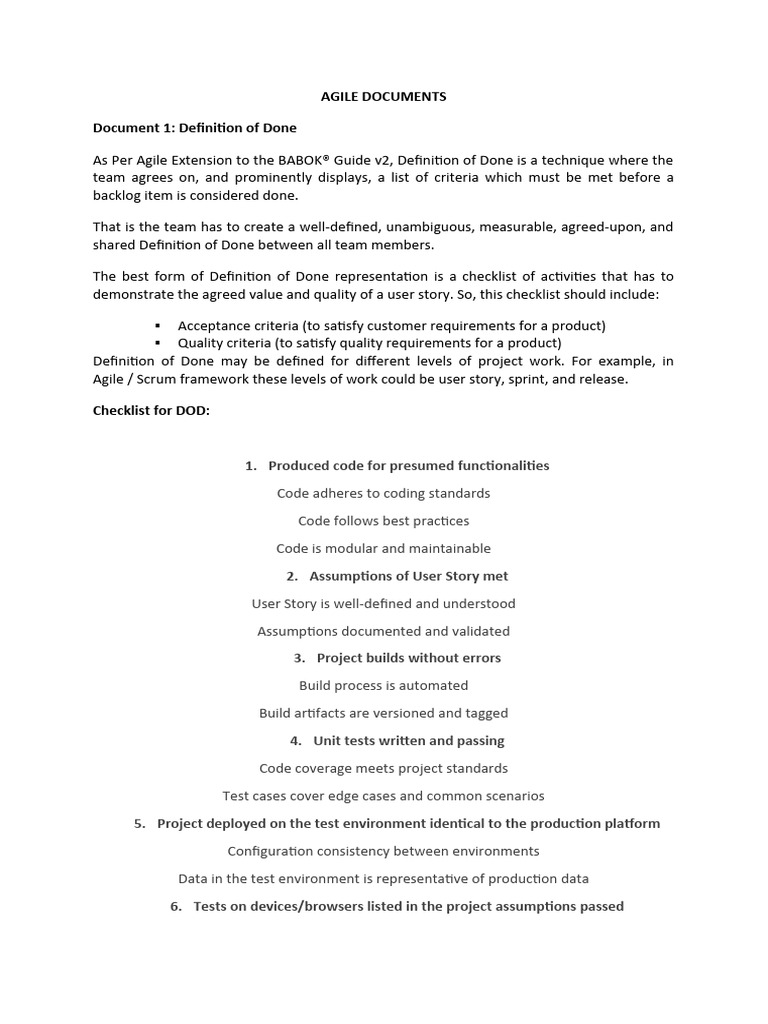 Agile Documents Document 1: Definition of Done | PDF | Scrum (Software ...