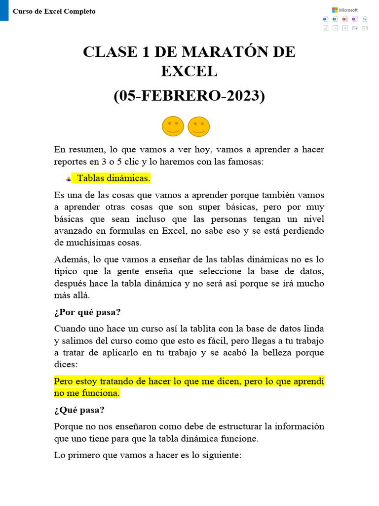 Clase 1 de Maratón Excel | PDF | Microsoft Excel | Informática