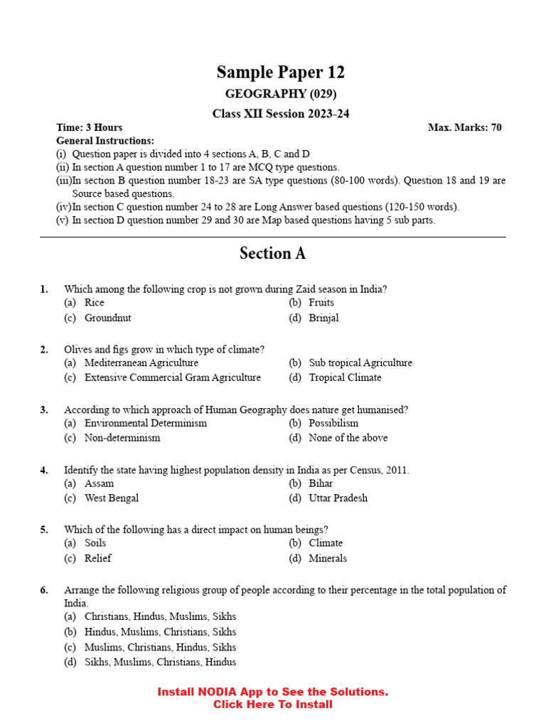 GE Sample Paper 12 Unsolved | PDF | Urbanization | Agriculture