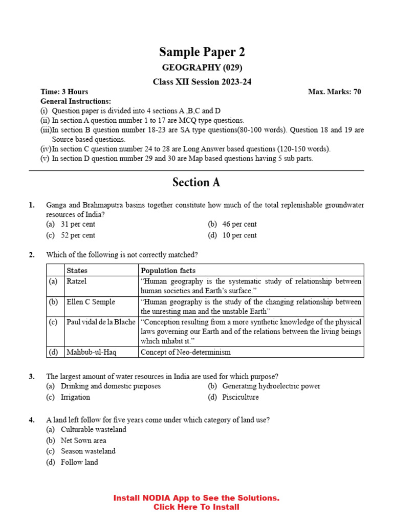 GE Sample Paper 2 Unsolved | Download Free PDF | Geography | Agriculture