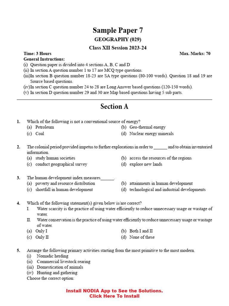 GE Sample Paper 7 Unsolved | PDF | Water | Agriculture