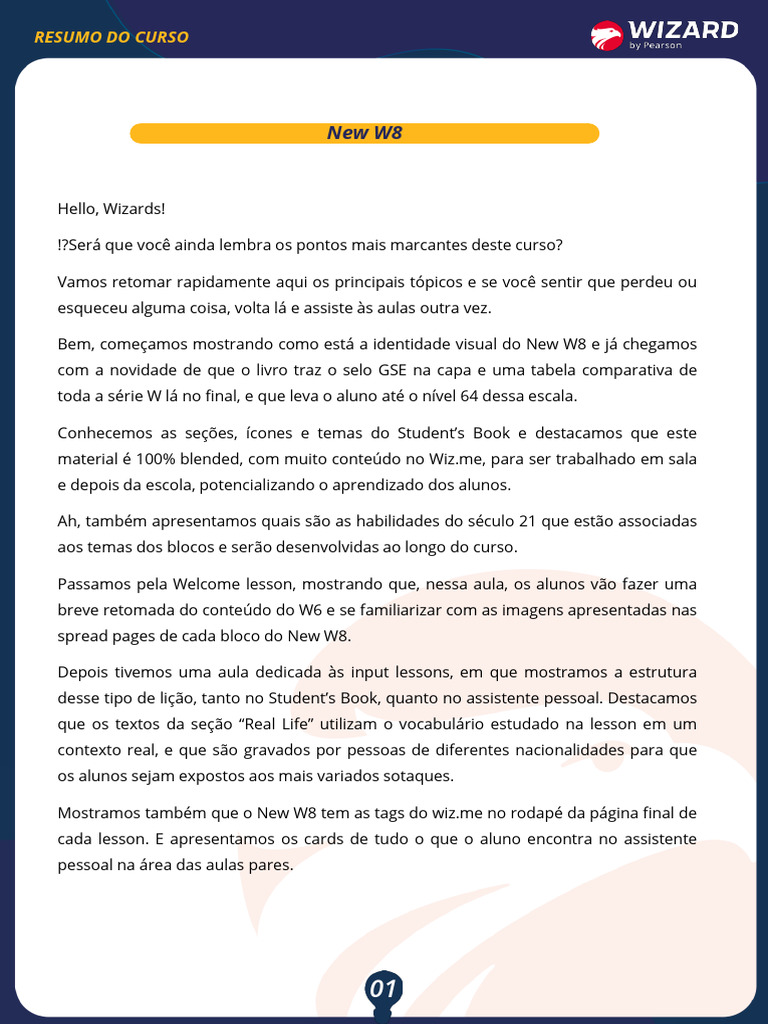 Resumo do Curso New W8: Destaques e Novidades | PDF