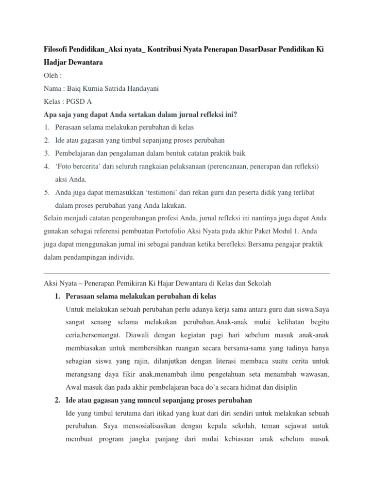 Aksi Nyata - Penerapan Pemikiran Ki Hajar Dewantara Di Kelas Dan Sekolah | PDF