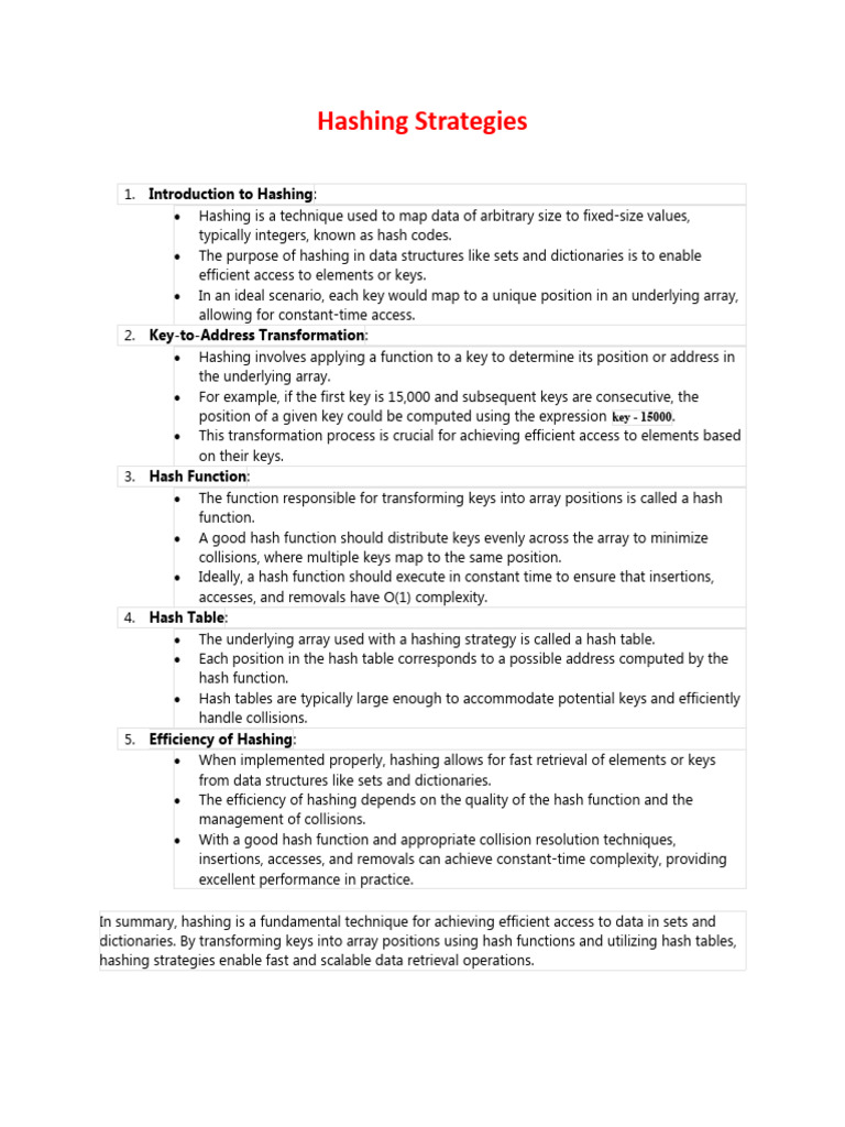 Hashing Strategies | PDF | Database Index | String (Computer Science) Hashing Strategies | PDF | Database Index | String (Computer Science)