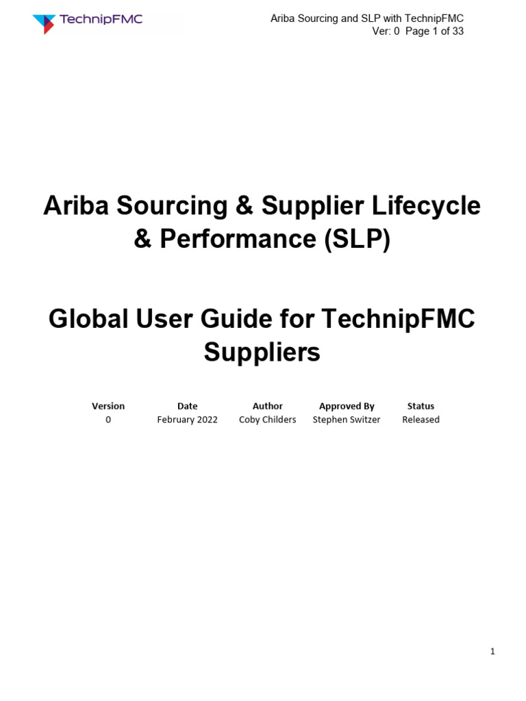 Ariba Sourcing and Supplier Lifecycle Performance Global User Guide For Technipfmc Suppliers v0 ...