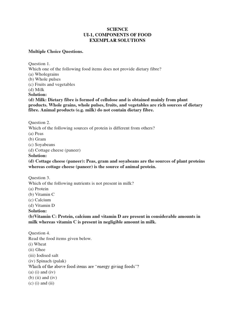Science Exemplar Solutions-Components of Food | PDF | Foods | Diet ...