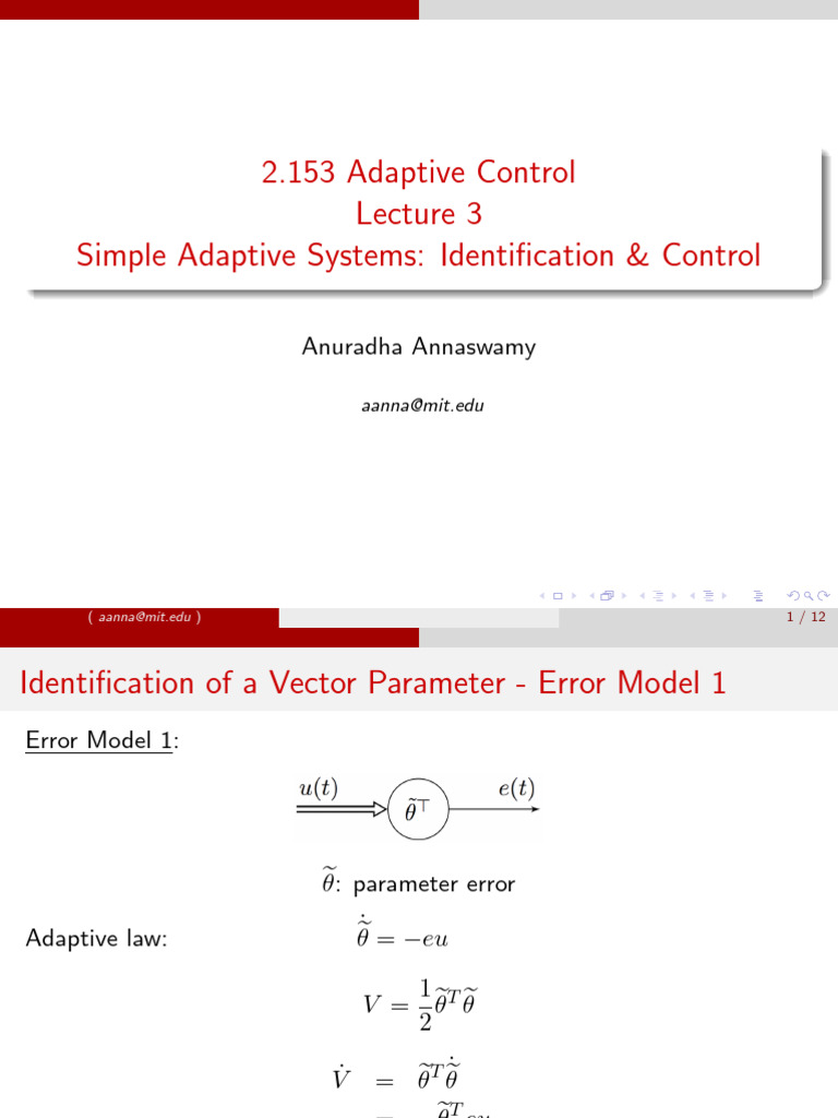 AdaptiveControl Beamer Lecture3 | PDF | Control Theory | Mathematical ...
