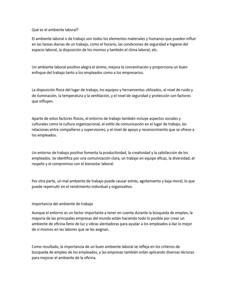 Qué Es El Ambiente Laboral | Descargar gratis PDF | Creatividad | Business