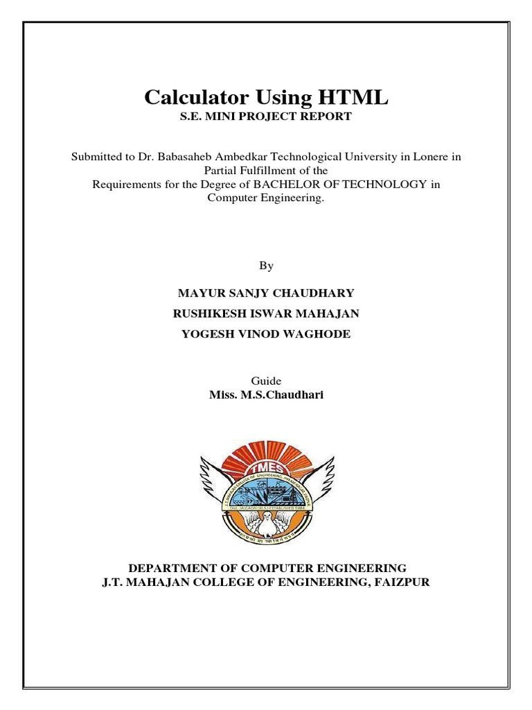 HTML Calculator Project Report | PDF | Computer Program | Programming