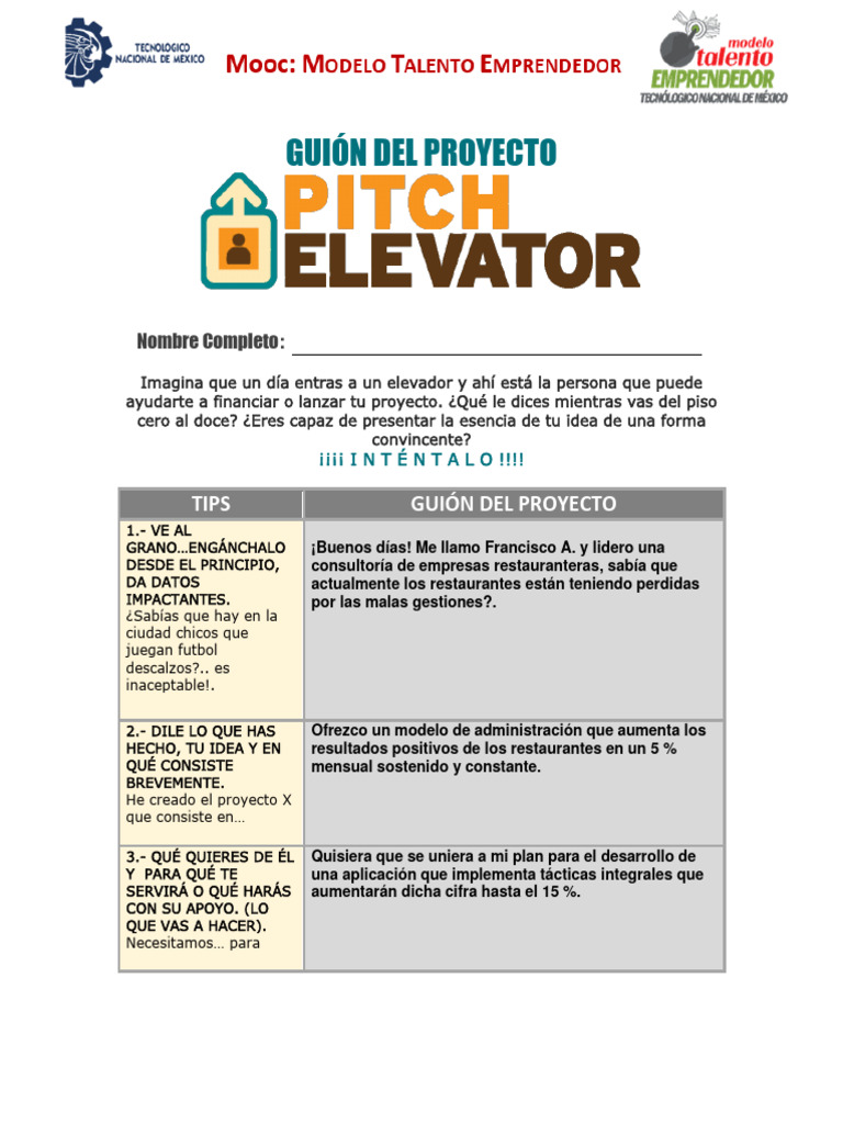 Presenta tu Proyecto en un Elevador | PDF