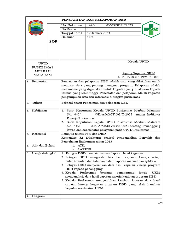 PKM MM SOP PENCATATAN DAN PELAPORAN DBD Revisi | PDF
