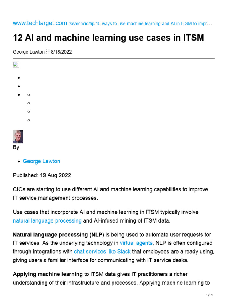 12 AI and Machine Learning Use Cases in ITSM | PDF | Artificial Intelligence | Intelligence (AI ...