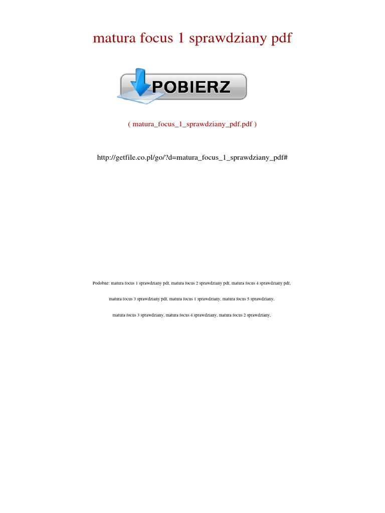 Matura Focus 1 Sprawdziany PDF | PDF