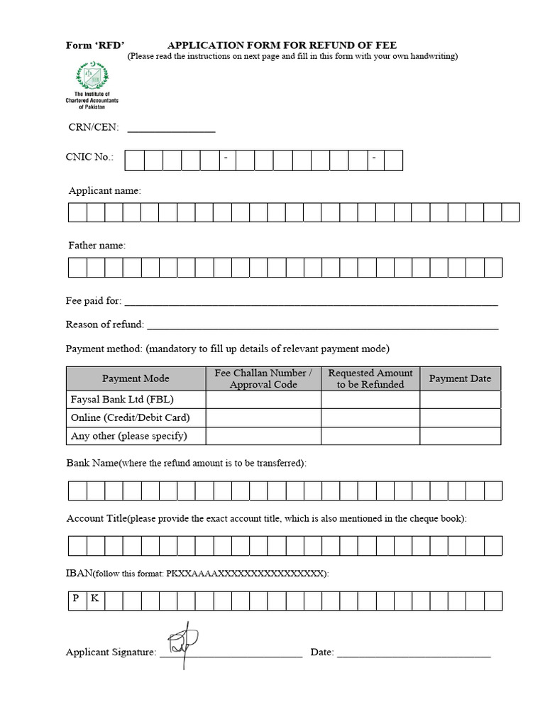 Refund Form (RFD) | PDF | Cheque | Payments