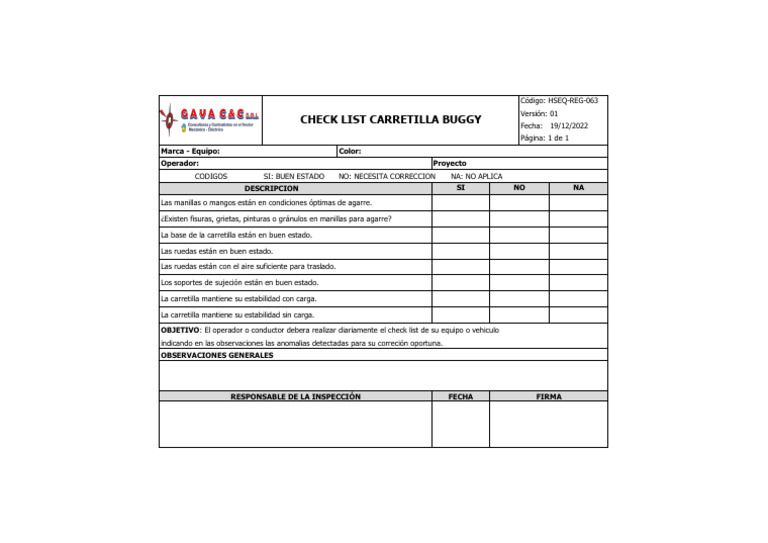 CHECK LIST CARRETILLA BUGGY ok | PDF
