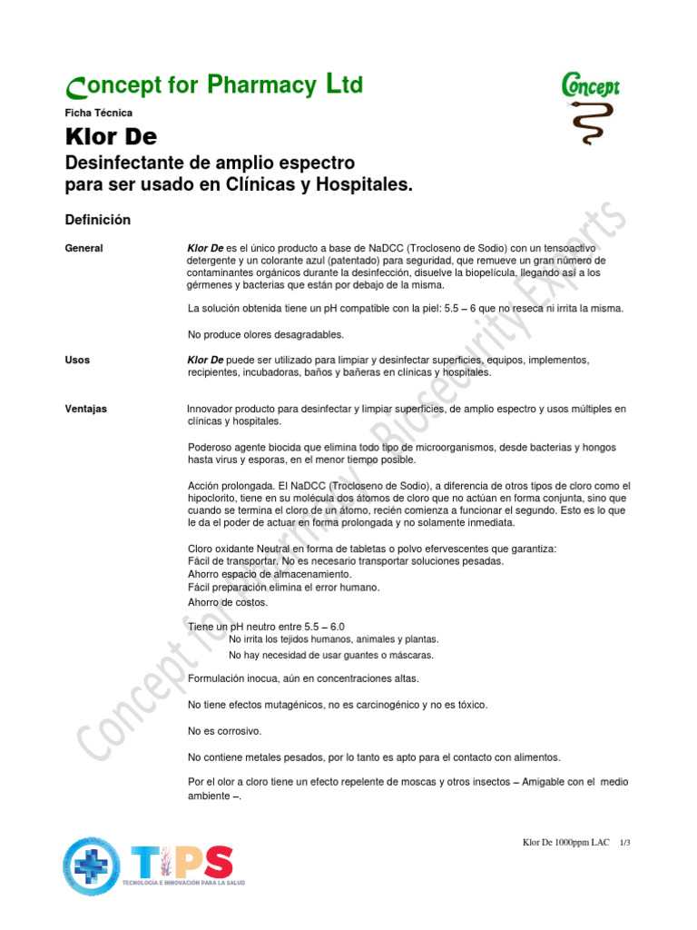 Ficha Tecnica Klor de Gral | PDF | Cloro | Agua