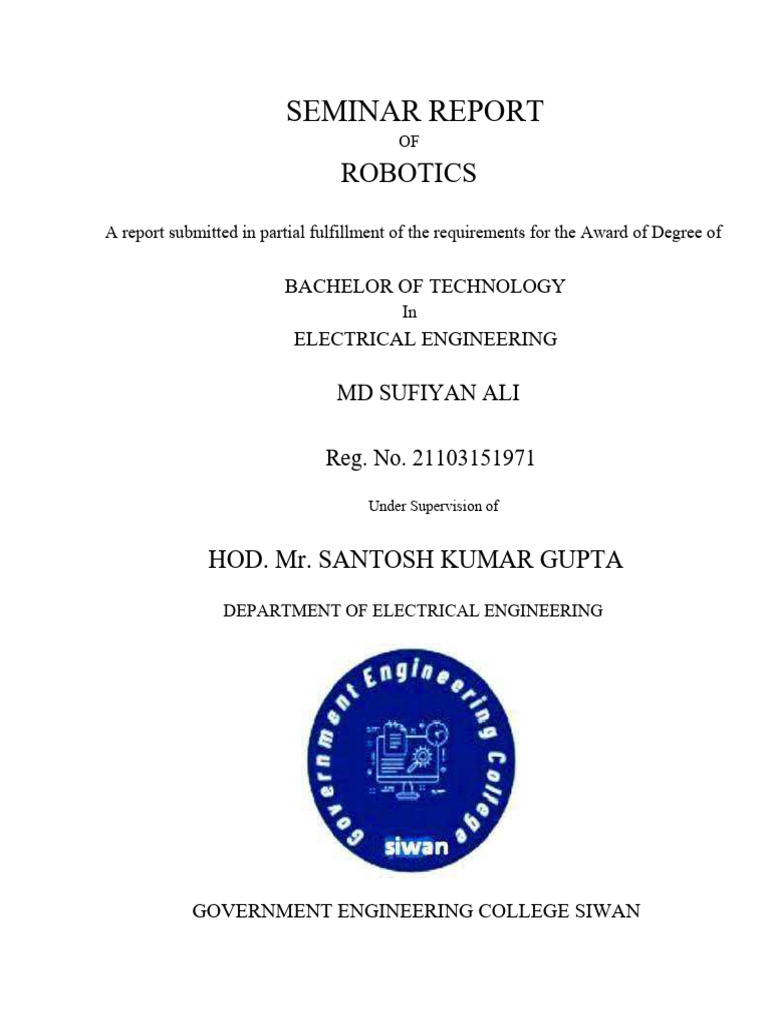 Robotics Seminar Report 1 | PDF