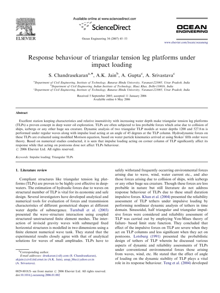 Response Behaviour of Triangular Tension Leg Platforms Under Impact Loading | PDF | Waves ...