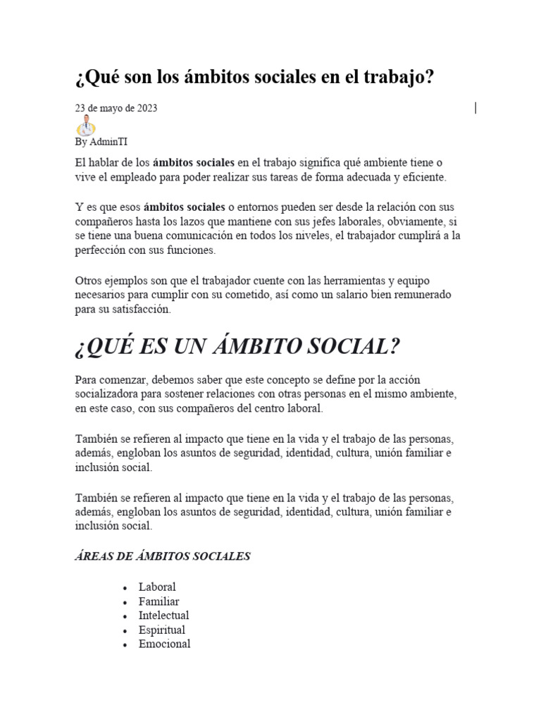 Qué Son Los Ámbitos Sociales en El Trabajo | PDF | Trabajo Social ...