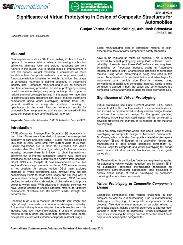 Significance of Virtual Prototyping in Design of Composite Structures For Automobiles | PDF ...