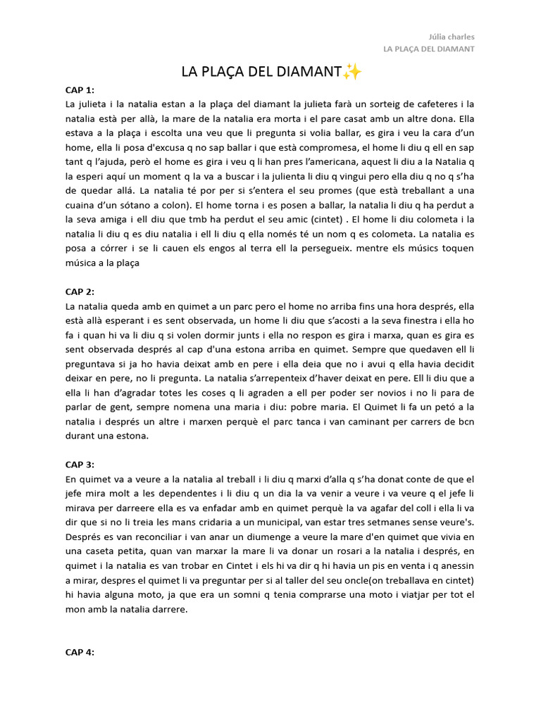 La Plaça Del Diamant | PDF