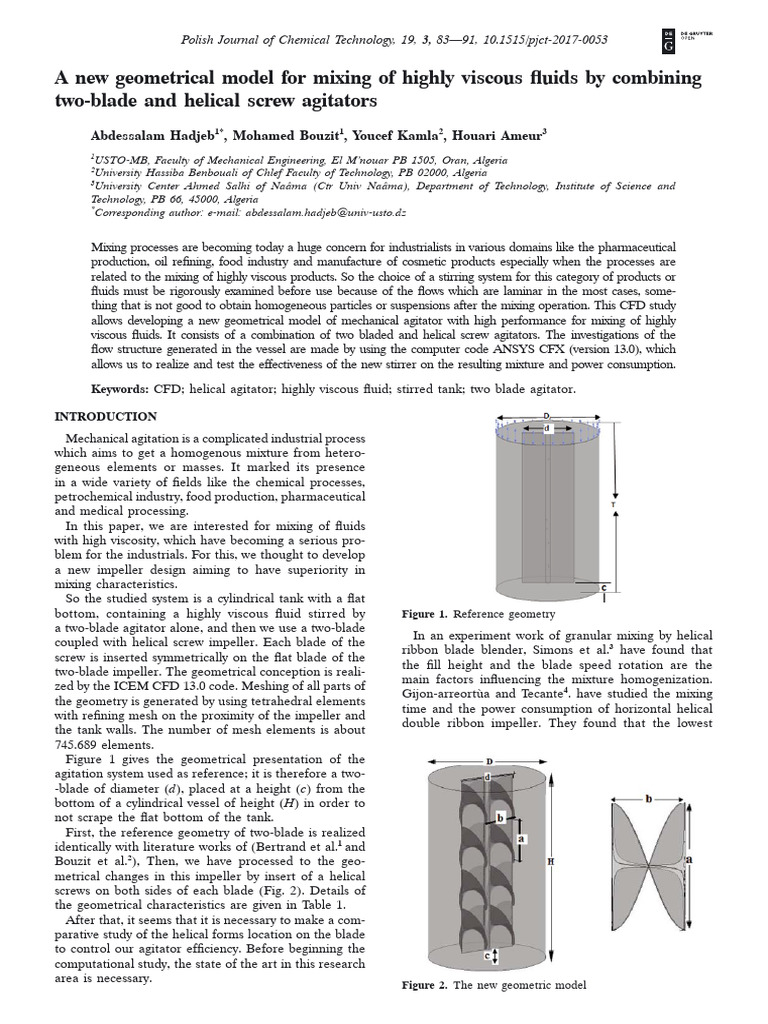 A New Geometrical Model For Mixing of Highly Viscous Fluids by Combining Twoblade and Helical ...