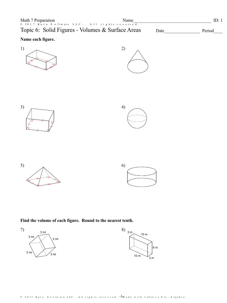 Surface Area and Volume Worksheet | PDF | Area | Euclidean Geometry