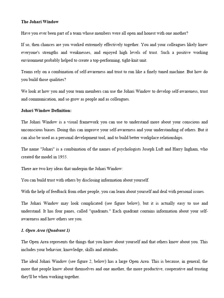 Johari Window | Download Free PDF | Feeling | Self Awareness