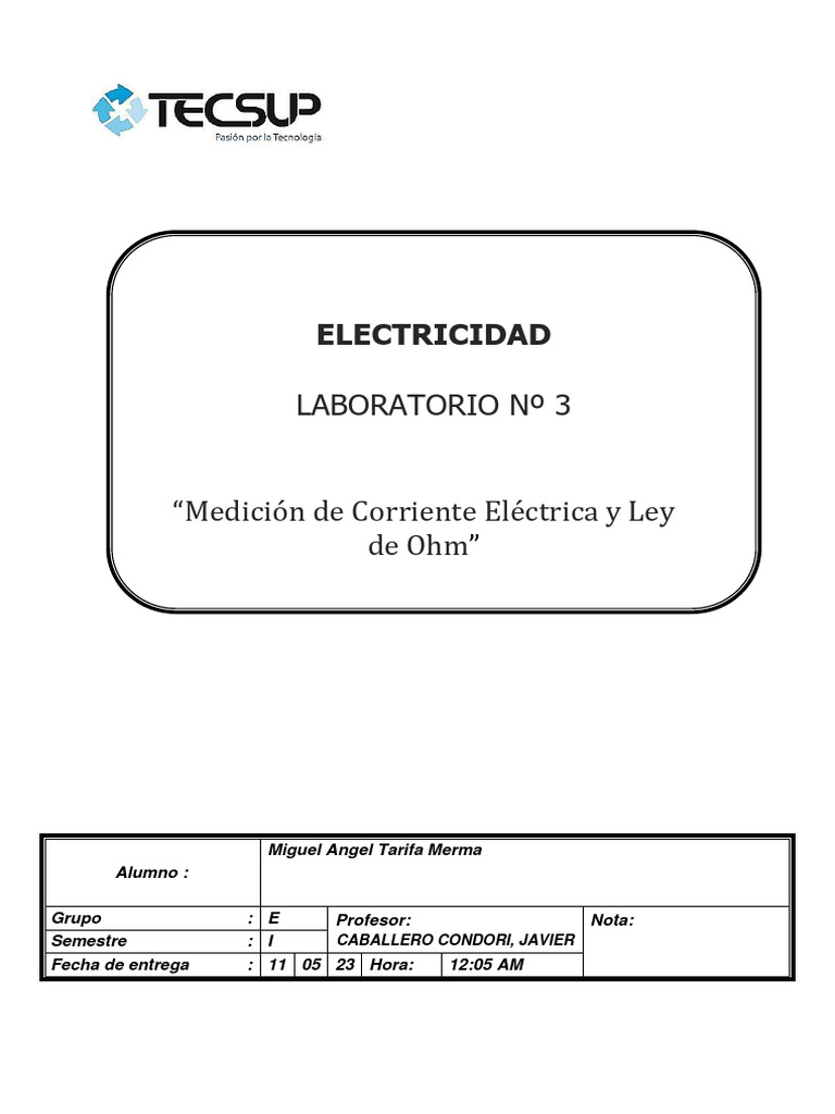 Lab03 - Medicion de Corriente Electrica y Ley de Ohm 2023-1 | PDF | Resistencia Eléctrica y ...